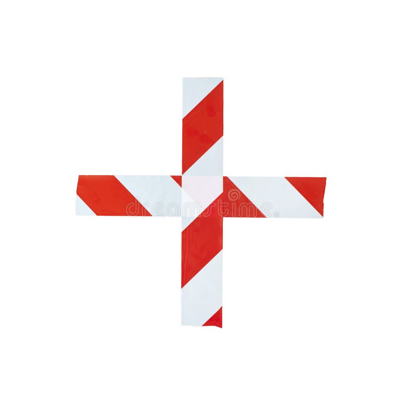 The Plus Sign is Made of Red and White Warning Tape. Isolated on White ...