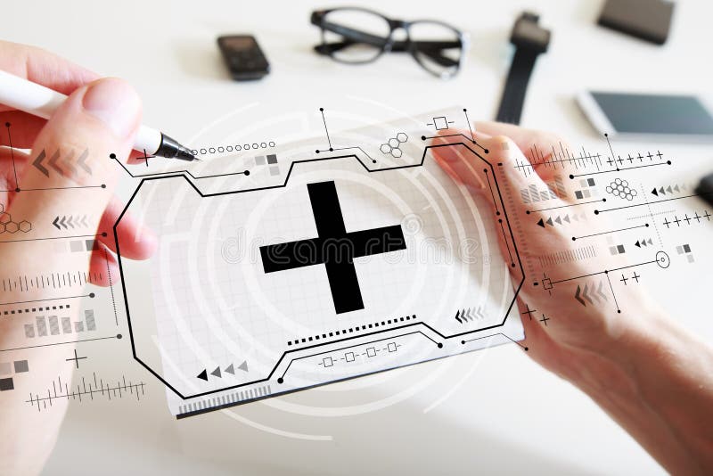 Plus sign with a notebook stock image. Image of medical - 151879107