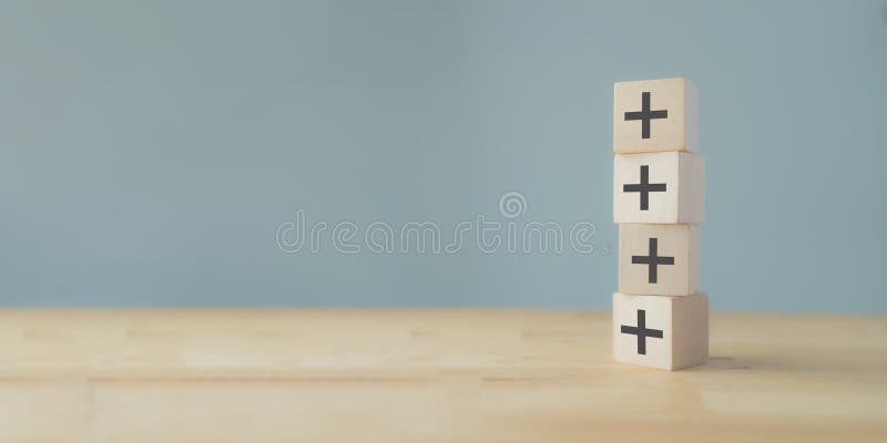 Plus Sign in Wooden Cubes Stacking. Positive Things Additional, Added ...