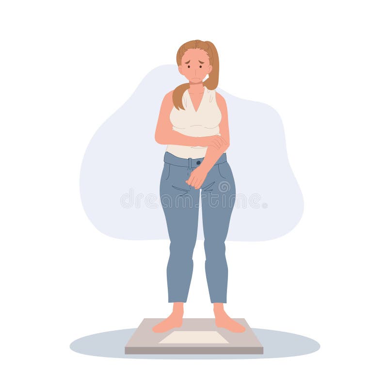 Plus Size Female Checking Weight on Scale, Reflecting on Body Image ...