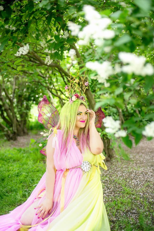 Plus Size Model in Elf Costume. Fairy Tale Fantasy Project Stock Image ...
