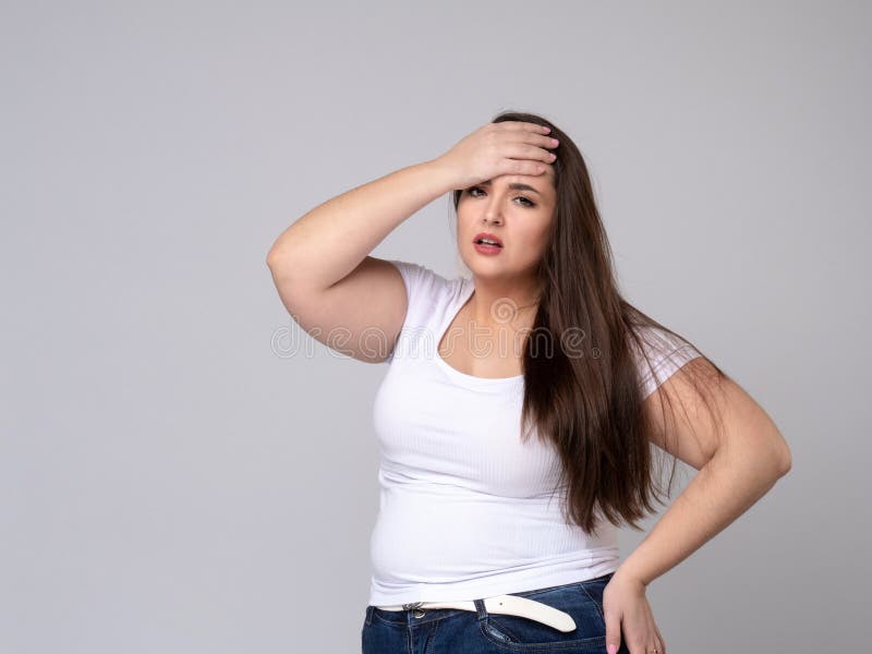 Plus Size Model with Long Hair in Studio Stock Photo - Image of young ...