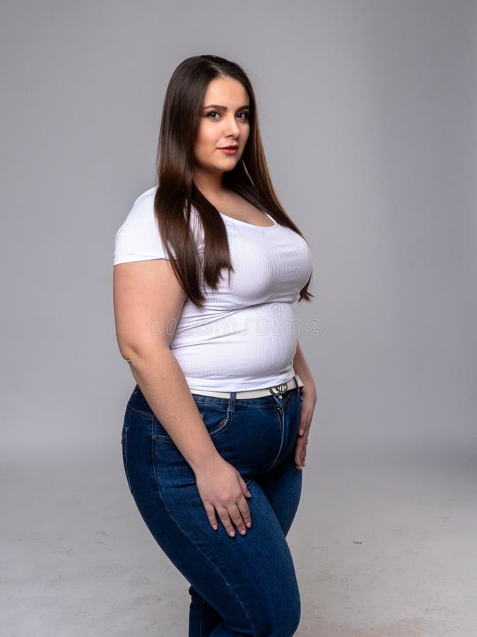 Plus Size Model with Long Hair in Studio Stock Image - Image of ...
