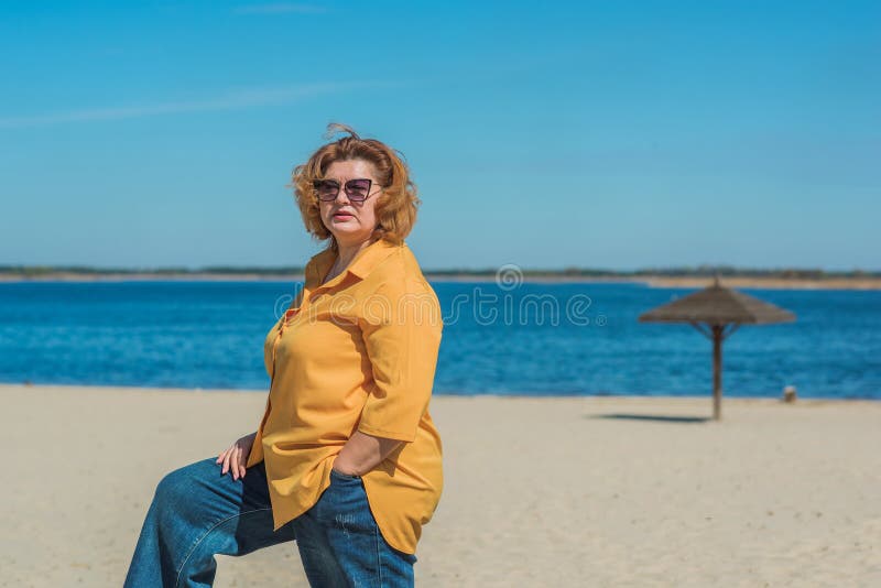 Plus Size Older Lady Thinking about Life and Problems Stock Photo ...