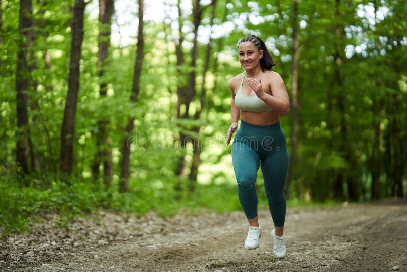 Plus Size Runner Woman in the Forest Stock Image - Image of caucasian ...