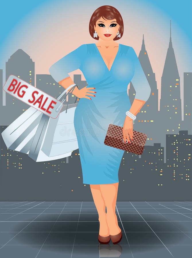 Plus Size Shopping Woman City Vector Stock Illustrations – 25 Plus Size ...