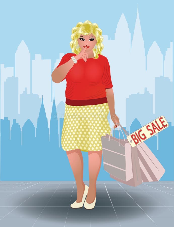 Plus Size Shopping Woman in City, Vector Stock Vector - Illustration of ...
