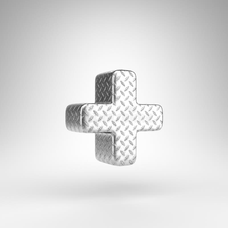 Plus Symbol on White Background. Aluminium 3D Sign with Checkered Plate ...