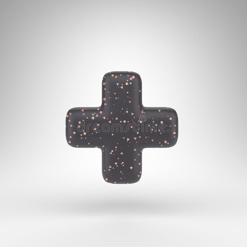 Plus Symbol on White Background. Black Matte 3D Sign with Copper Dots ...