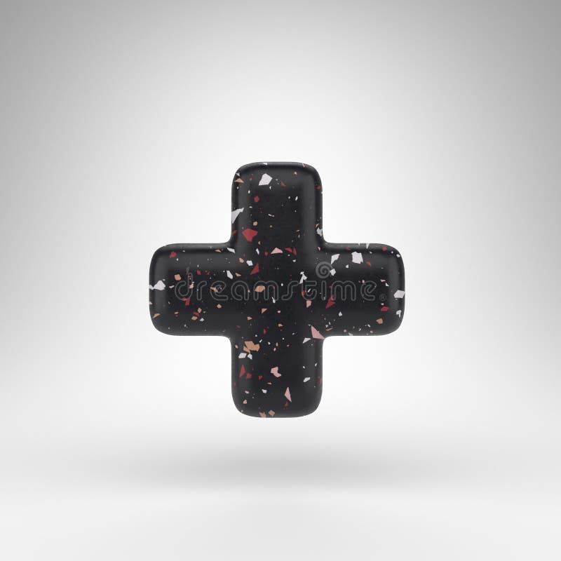Plus Symbol on White Background. 3D Sign with Black Terrazzo Pattern ...