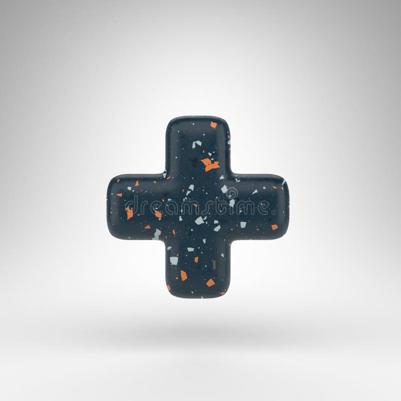 Plus Symbol on White Background. 3D Sign with Blue Terrazzo Pattern ...