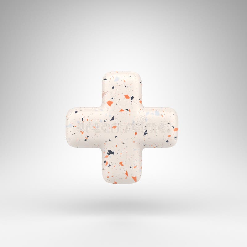 Plus Symbol on White Background. 3D Sign with Terrazzo Pattern Texture ...