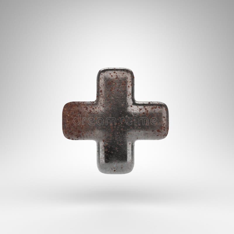 Metal Plus Symbol. 3D Render Scratched Rusty Metal Font Isolated on ...