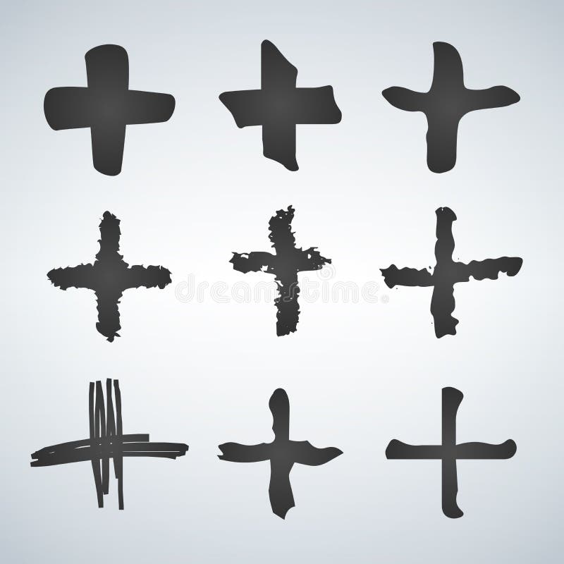 Plus Symbols. Set of 25 Hand Painted Plus Signs Isolated on a White ...