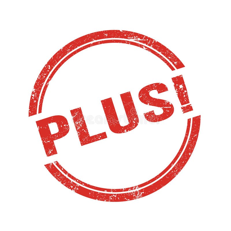PLUS! Text Written on Red Grungy Round Stamp Stock Illustration ...