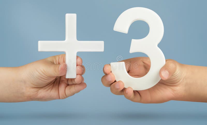 Plus Three. Age Limit is 3 Years. White Number 3 Plus in Hand on a Blue ...