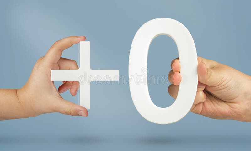 Plus Zero. Big Size Concept. White Number 0 with a Plus in Hand on a ...