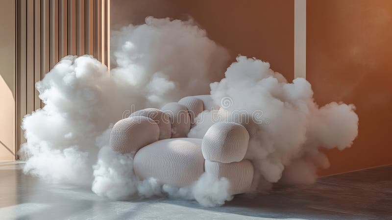 Plush Armchair Engulfed in Dreamy White Clouds, Sunlit Room Stock Photo ...
