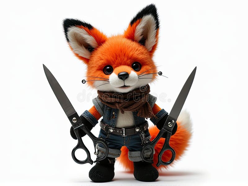 Punk Plush Fox with Scissors, Ai Stock Illustration - Illustration of ...