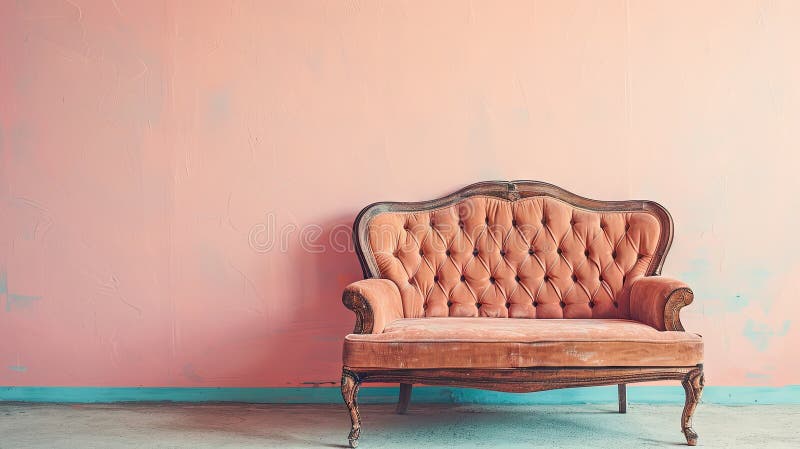 Plush Haven: a Cozy Couch Against a Blushing Pink Wall Stock Image ...