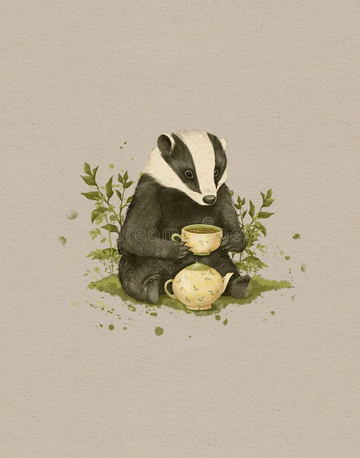 A Charming Watercolor Illustration of a Badger Enjoying a Healthy ...