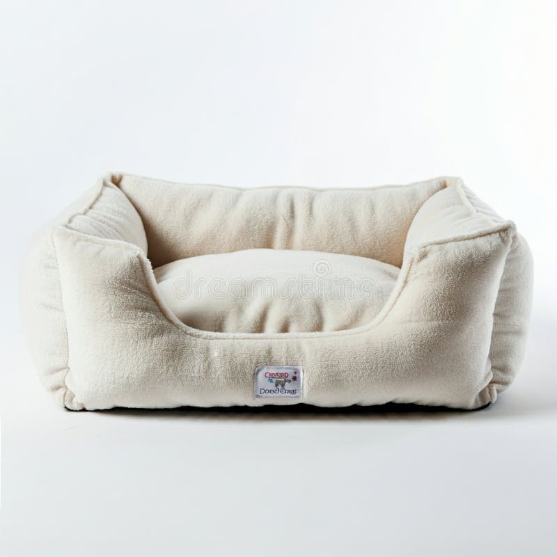 Plush Rectangular Dog Bed in Light Beige Fabric Features High ...