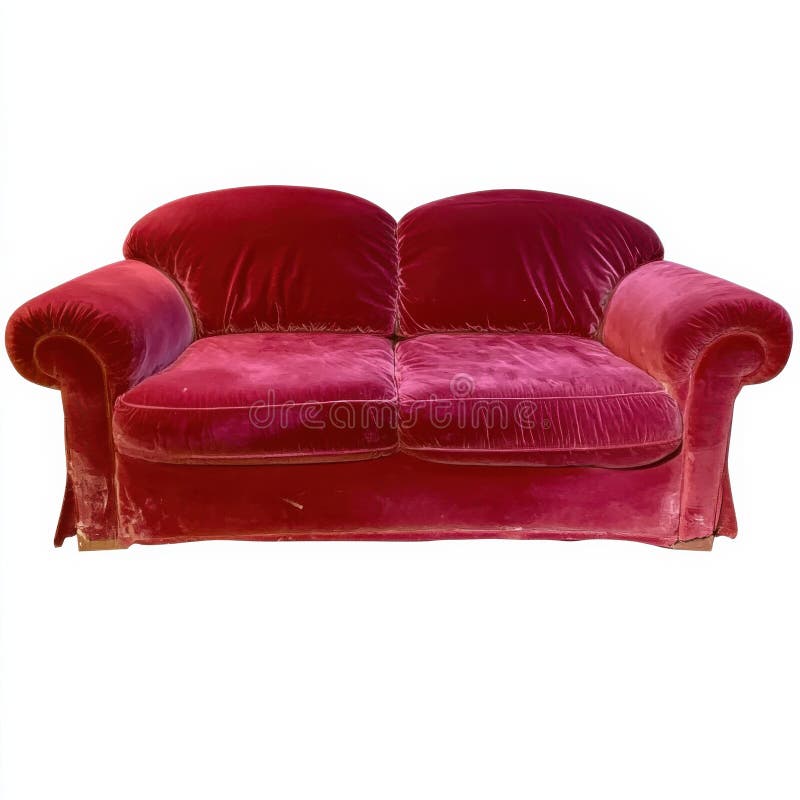 Plush Red Velvet Sofa with Curved Armrests Vintage Element Isolated on ...