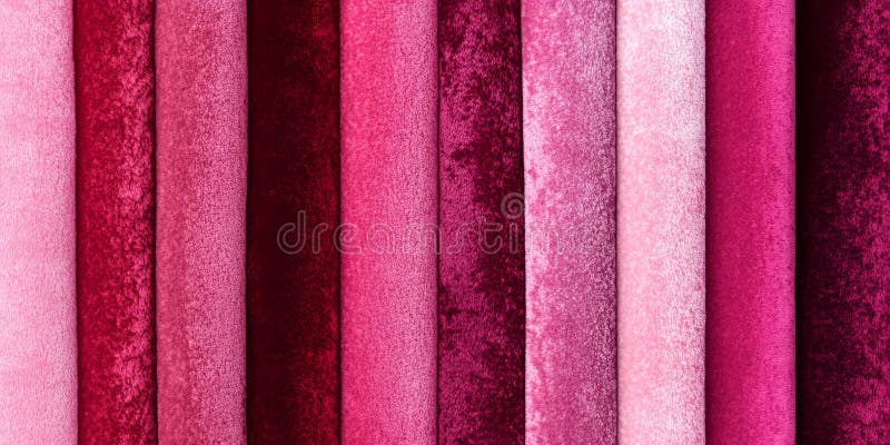 Plush Rolls of Pink and Red Velvet Fabric in a Gradient Arrangement ...
