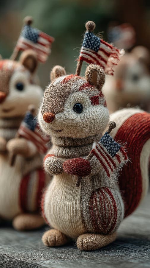 Plush Squirrel Figurine with American Flags for Patriotic Decorations ...