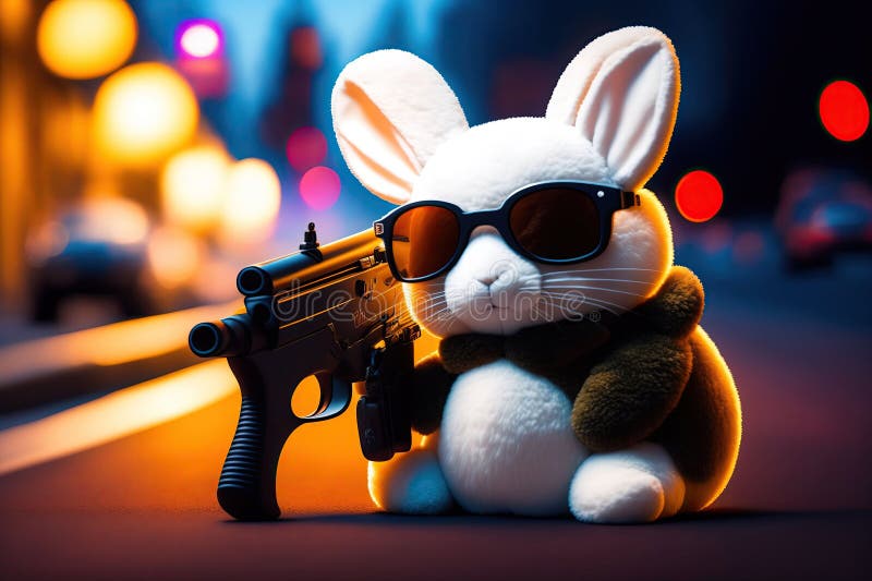 Plush Toy Rabbit with Gun stock illustration. Illustration of bunny ...