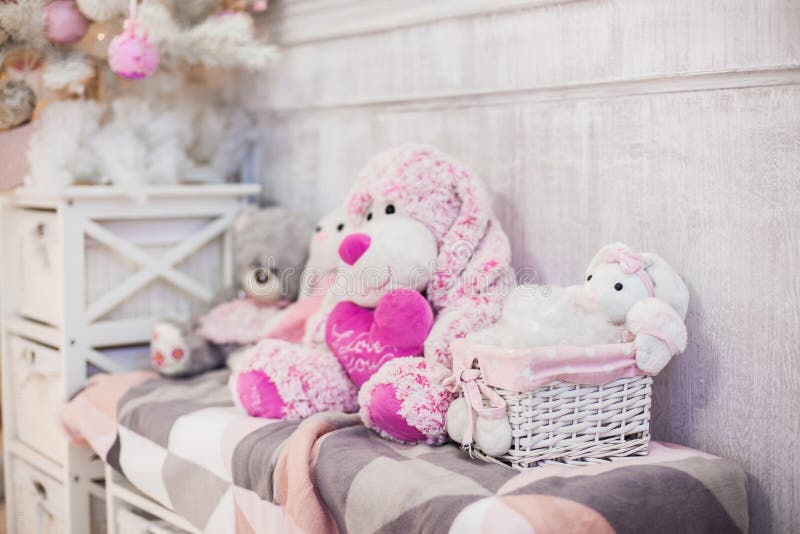 Plush Toys Sits at the Bench Stock Image - Image of bench, decoration ...