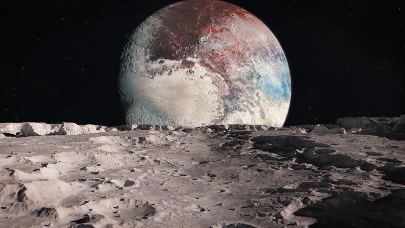 Pluto Viewed from the Surface of the Moon Charon Stock Footage - Video ...