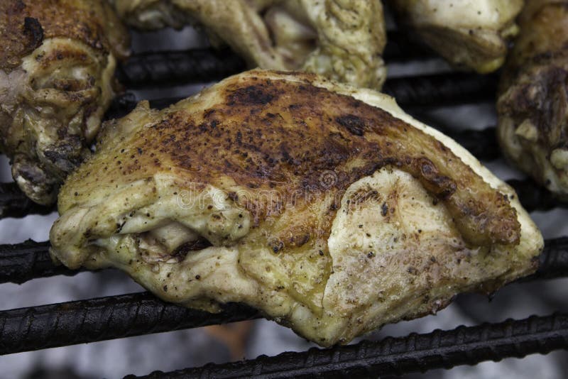 Plymouth Rock Chicken Cooking Over a Fire Stock Photo - Image of ...