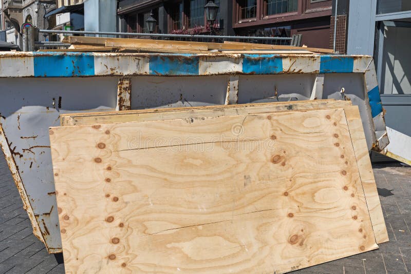 Plywood Board Skip stock image. Image of wooden, city - 161274945