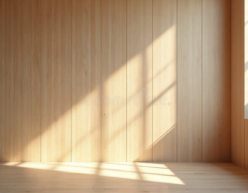 Plywood Wall, Wood Floor Background with Light Window Shadow. Empty ...