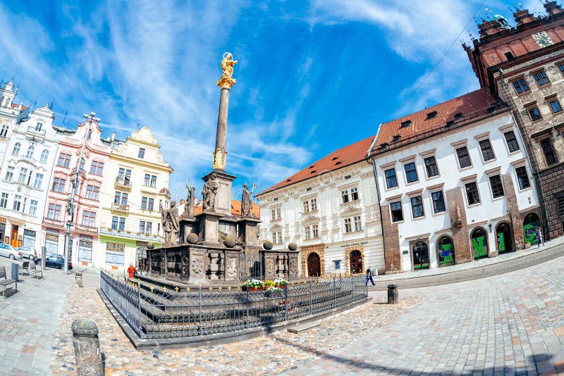 Plzen, Czech Republic - May 12 2019: Marian Column on the Square of the ...