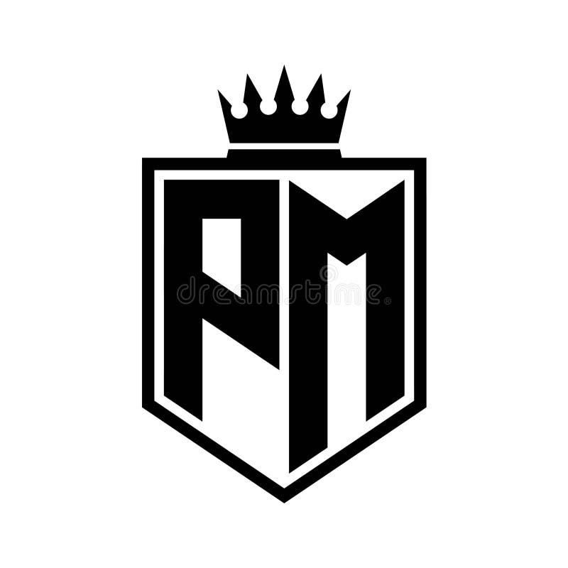 PM Logo Monogram Bold Shield Geometric Shape with Crown Outline Black ...