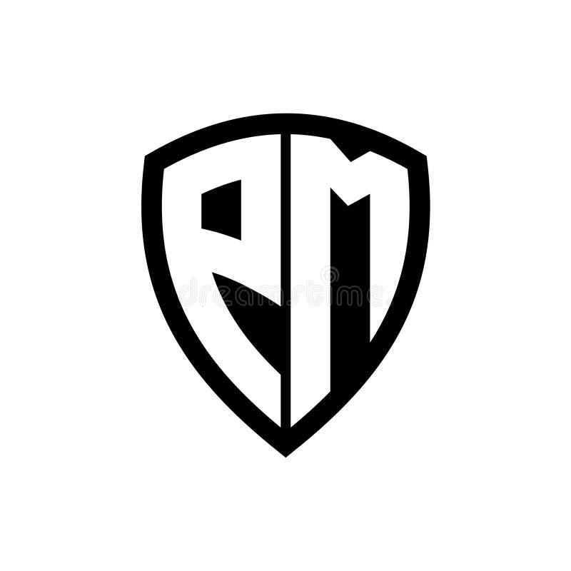 PM Monogram Logo with Bold Letters Shield Shape with Black and White ...