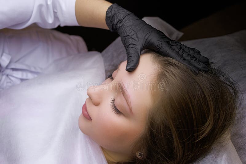 PMU Procedure, Permanent Eyebrow Makeup. Stock Image - Image of ...