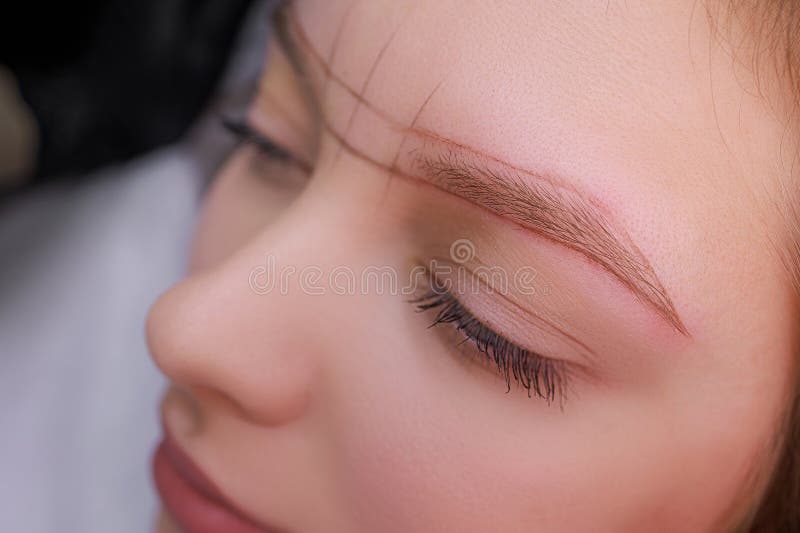 PMU Procedure, Permanent Eyebrow Makeup. Stock Image - Image of woman ...