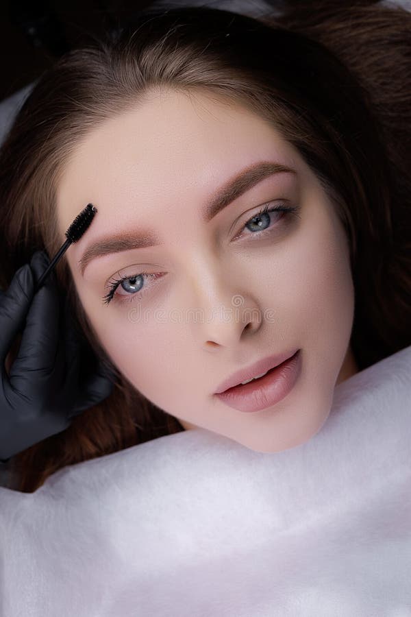 PMU Procedure, Permanent Eyebrow Makeup. Stock Image - Image of ...