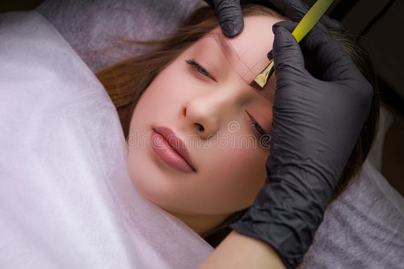 PMU Procedure, Permanent Eyebrow Makeup. Stock Image - Image of pigment ...
