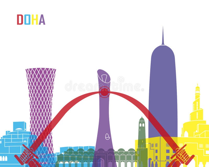 PNF da skyline de Doha ilustração do vetor. Ilustração de fundo - 58212212