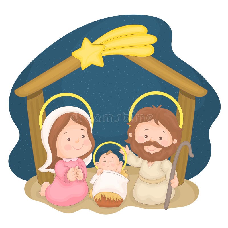 Christmas Night Scene with Baby Jesus, Mary and Joseph Stock ...