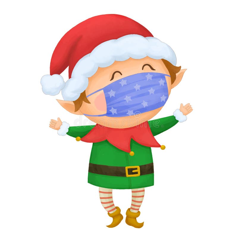 Funny Christmas Elf Wears a Protective Face Mask Stock Vector ...