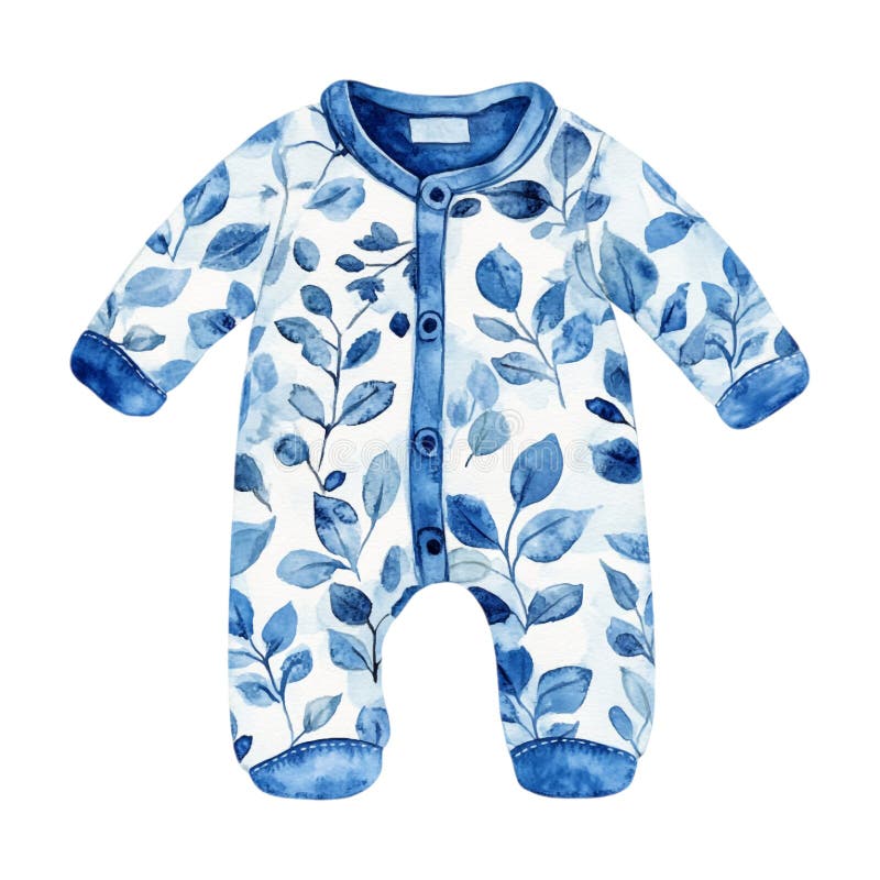 PNG Baby Romper with Blue Watercolor Leaf Pattern on Transparent ...