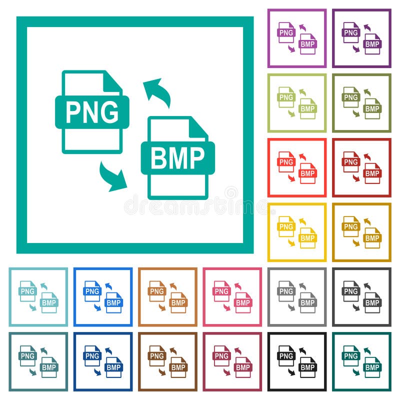 PNG BMP File Conversion Flat Color Icons with Quadrant Frames Stock ...