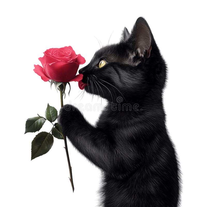 PNG Cat Holding Rose in Hand on Transparent Background - Ai Generated ...