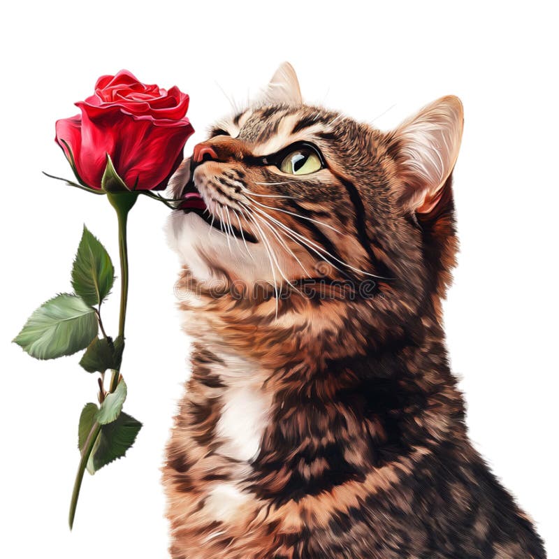 PNG Cat Holding Rose in Hand on Transparent Background - Ai Generated ...