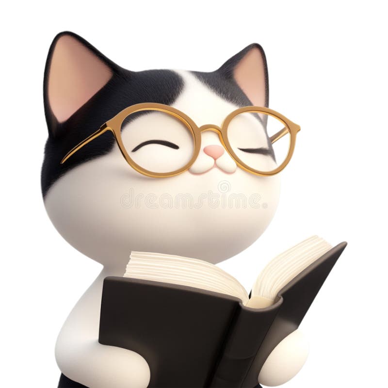 PNG Cat Reading Book with Glasses on Transparent Background Stock ...